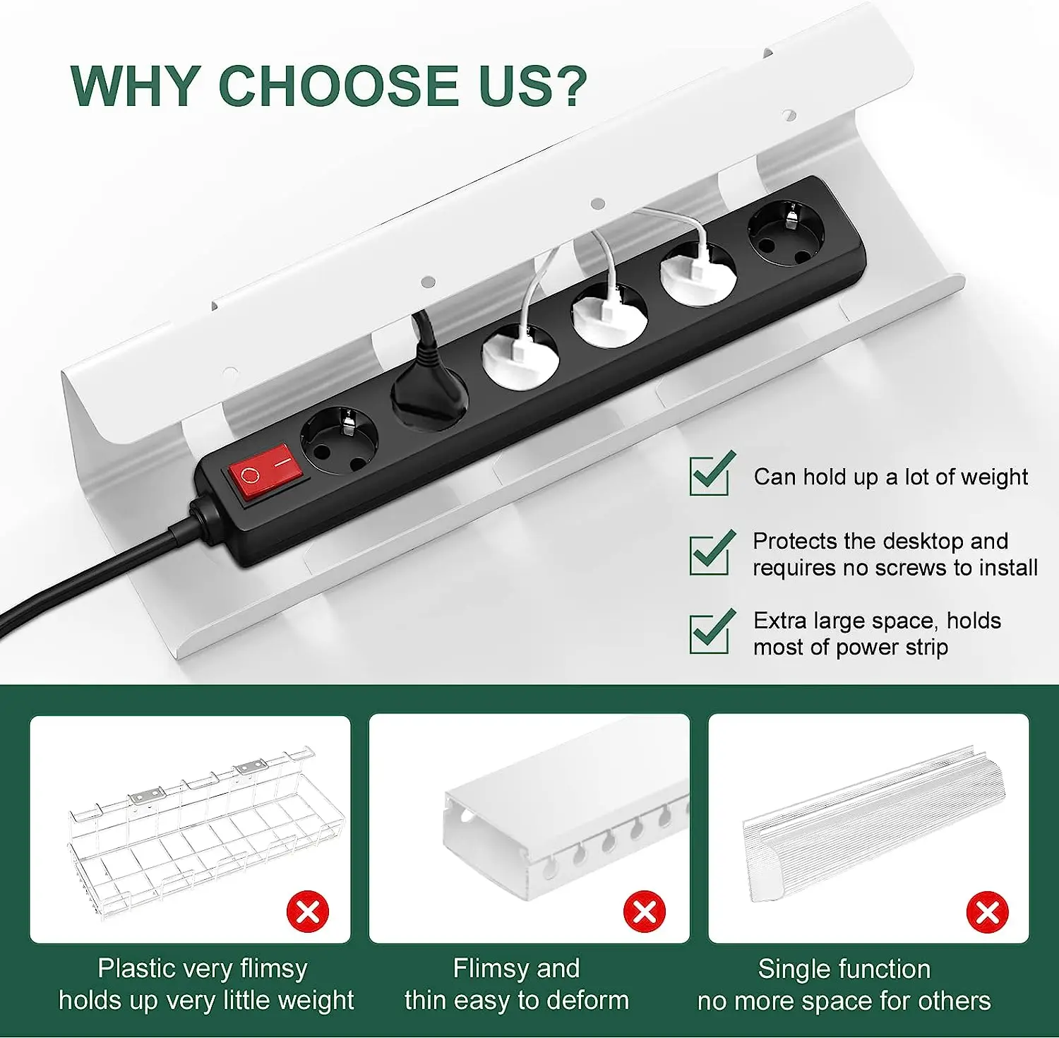 Office Living Room Under Desk Cable Management Without Drilling - 43cm ...
