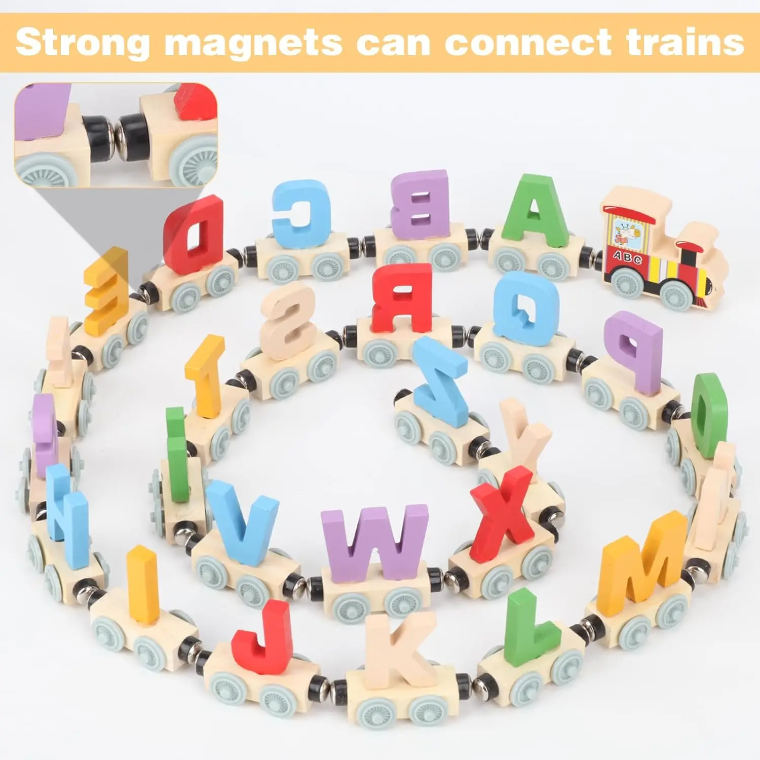 27 Pcs Magnetic Wooden Alphabet Train Sets Montessori Toys Alphabet ...