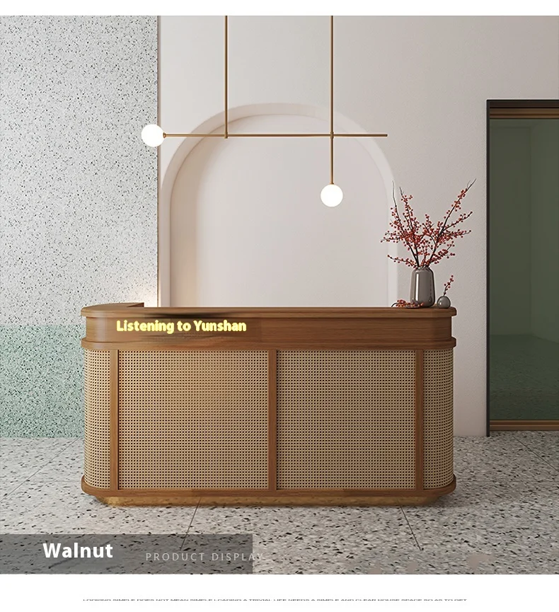 Wabi-sabi Style Rattan Reception Desk for Commercial Use
