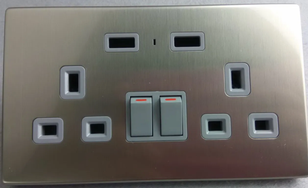 Stainless Steel Uk Usb Socket With Control Button,Double Uk Plug And ...