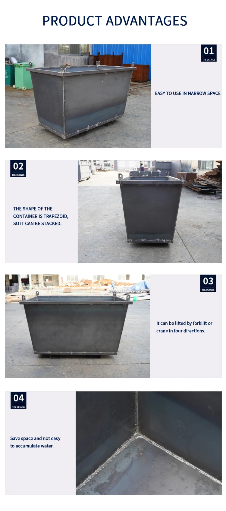 1.5m3 Outdoor Stackable Steel Bin Industrial Waste Chain Lift Bins Skip ...