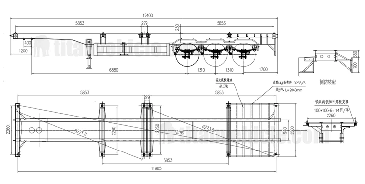 Tri Axle Skeleton Trailer - 20ft Container Chassis for Sale