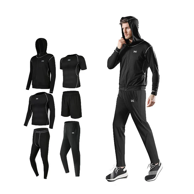 5pcs Men's Quick-drying Sportswear Suit Gym Fitness Training Hoodie ...