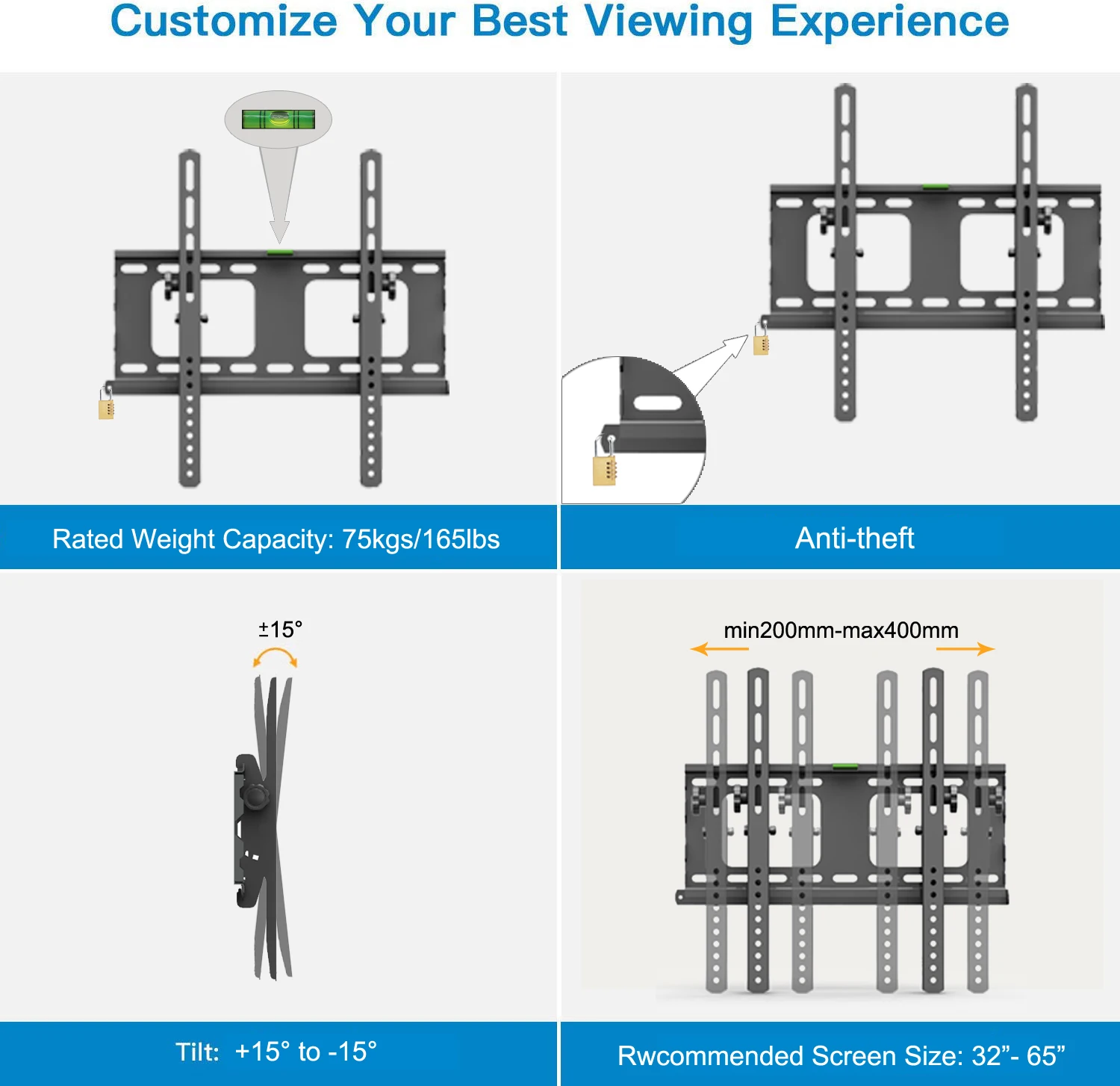 Vesa 400*400 Lockable Anti Theft Tv Wall Mount Bracket Security For 32 ...