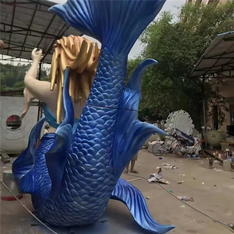 Customized Life-Size Fiberglass Mermaid Statue for Outdoor Art