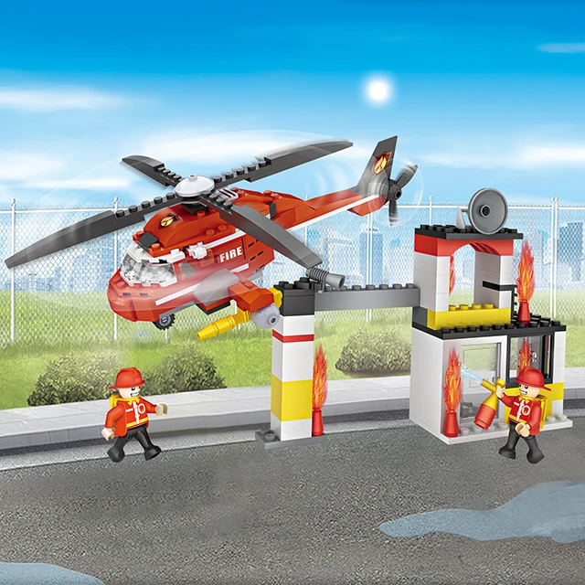 Cogo 270 Pcs Plastic Fire-fighting Helicopter Toys Diy Block Set Fire ...