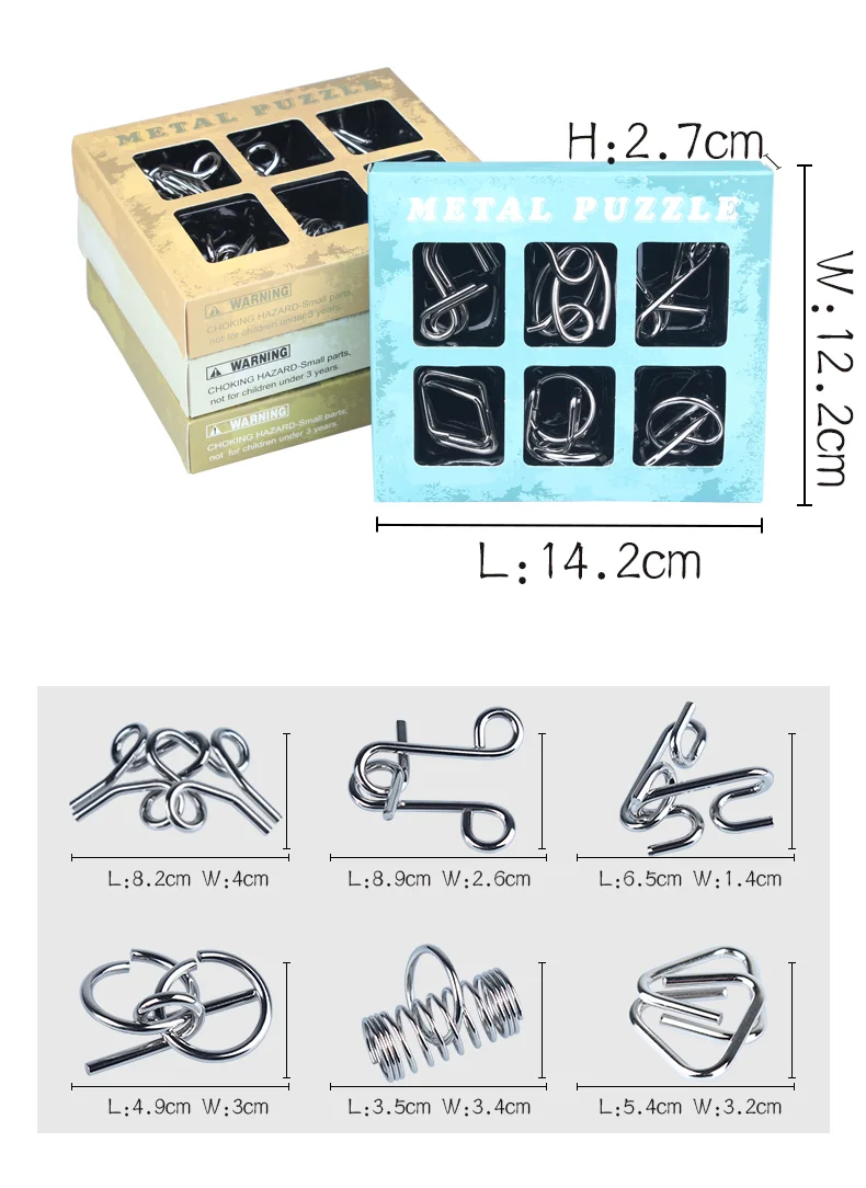 6pcs/set Metal Puzzle 3d Iq Puzzle Brain Teaser Puzzle Kongming Lock ...