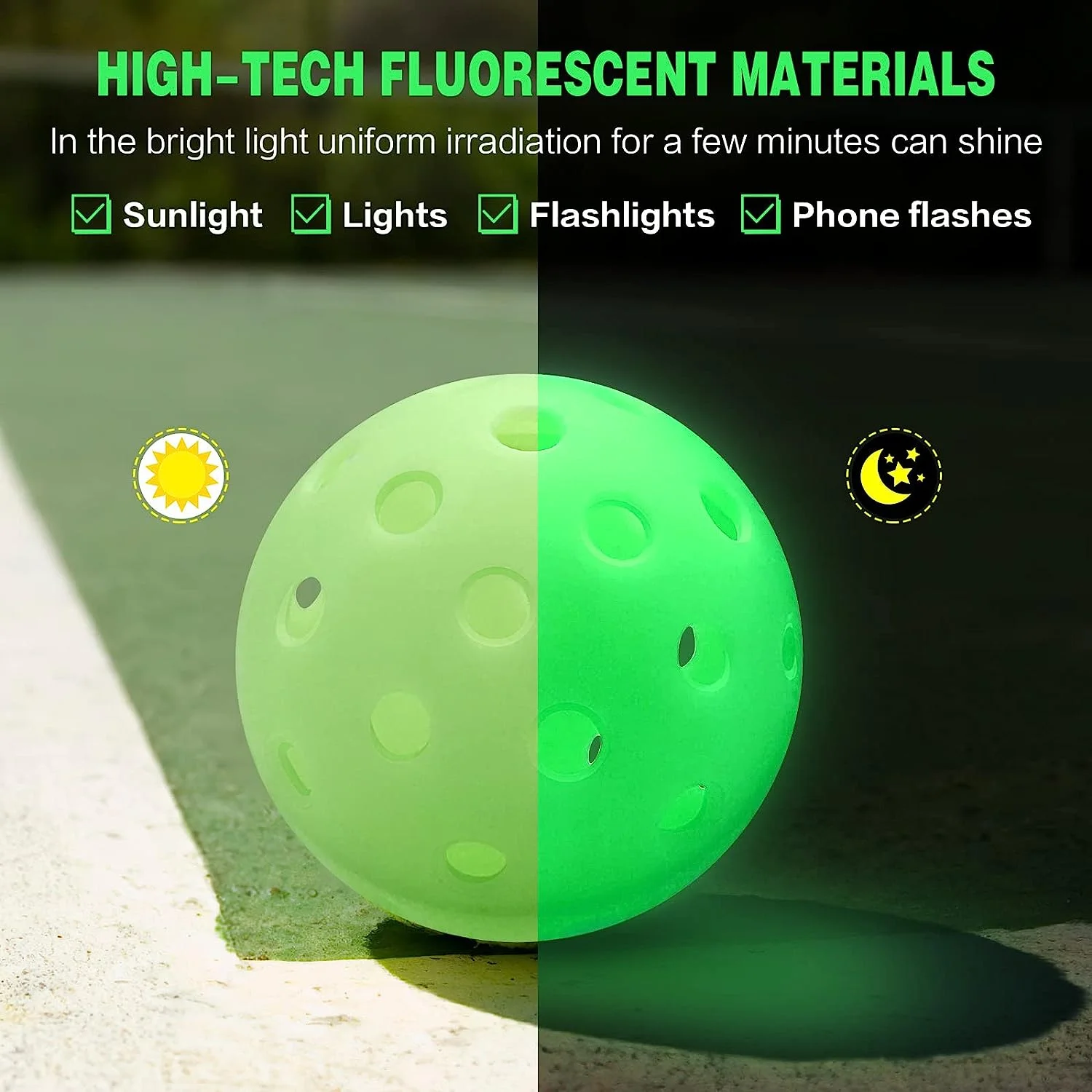 Glowing Pickle Ball With 40 Holes Green Light - Buy Glowing Pickle Ball ...
