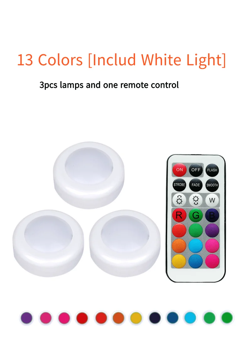 Hot Selling 3 Pack 12 Color Rgb Multicolor Cordless Led Remote Control ...