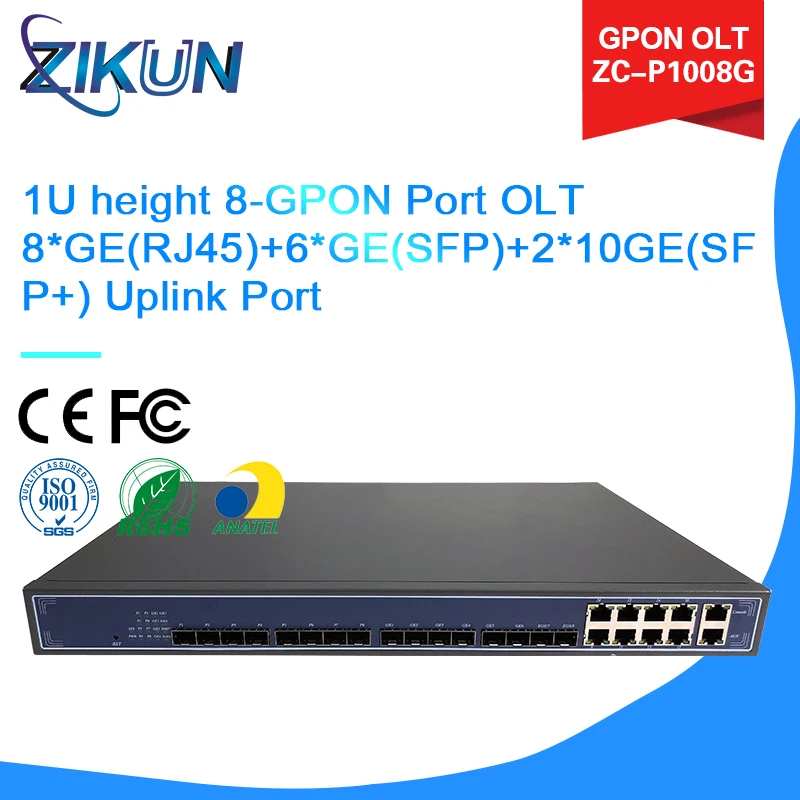 8 Port GPON OLT ZC-P1008G 1U Height 4*GE(RJ45)+2*GE(SFP)+2*10GE(SFP+)Uplink Port| Alibaba.com