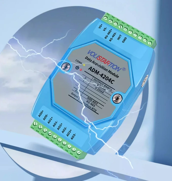 ADM-4204V 4-channel Analog Output Module RS-485 to 0-20mA/4-20mA/0-10V ...