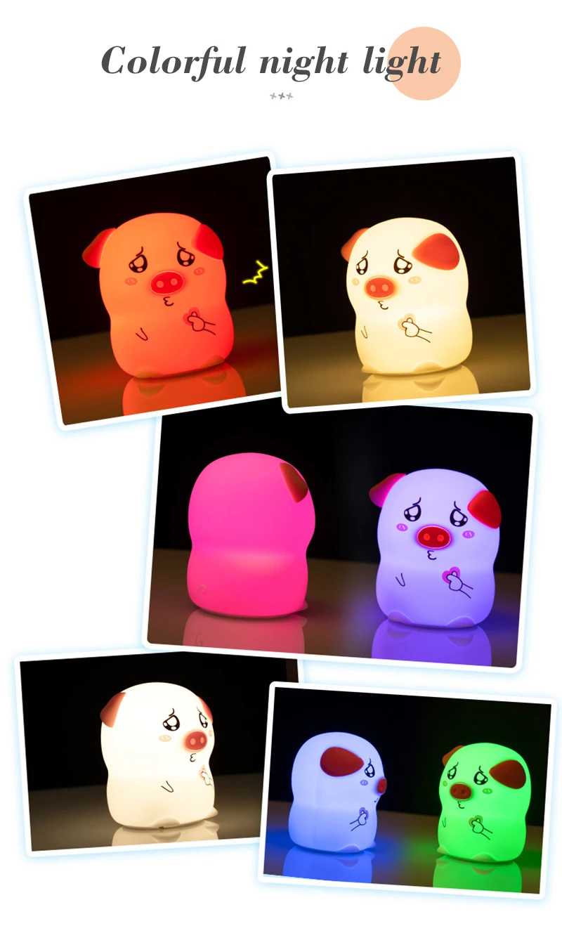 Cute Pig Toddler Night Light Led Lamp Multicolor Changing Silicone ...