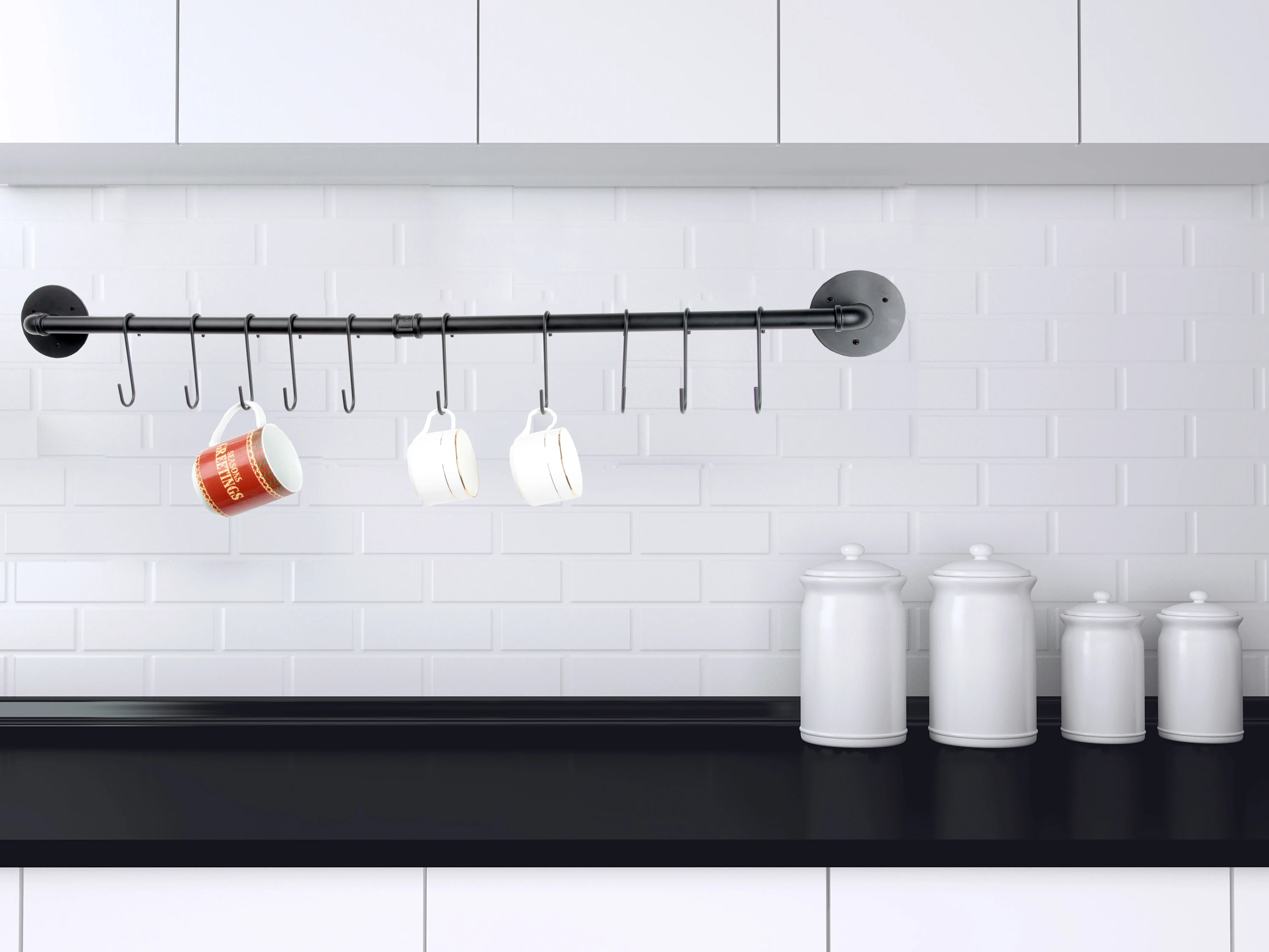 High Quality Wall Mounted Metal Kitchen Hanging Rail Black Kitchen ...