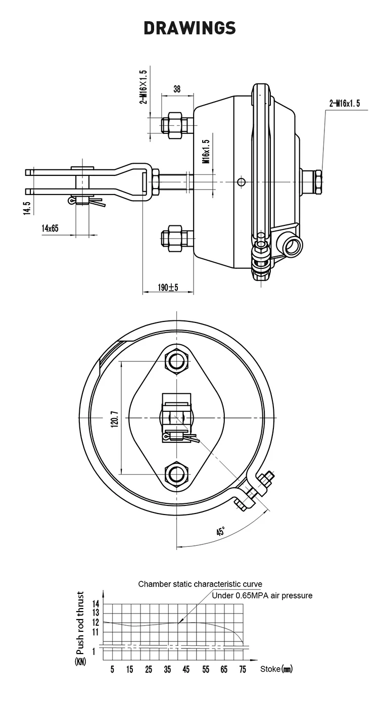 European 75mm Long Stoke Single Diaphragm T30 Air Service Brake Chamber ...