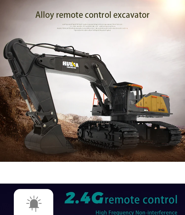 HUINA 1592 - 1:14 Scale RC Metal Excavator with Big Trucks