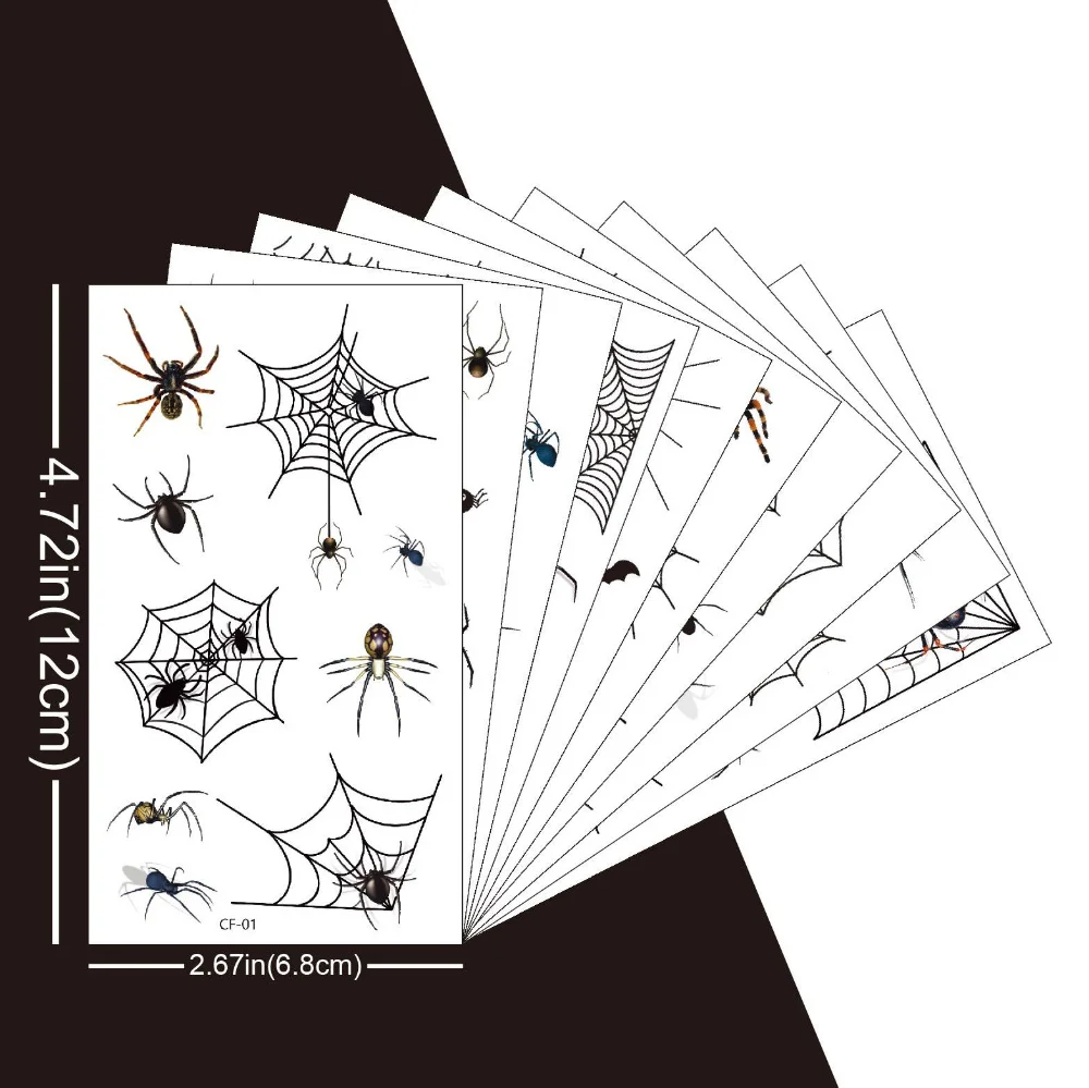Halloween Spider Tattoo Stickers - 3D Realistic Fake Hand & Body ...