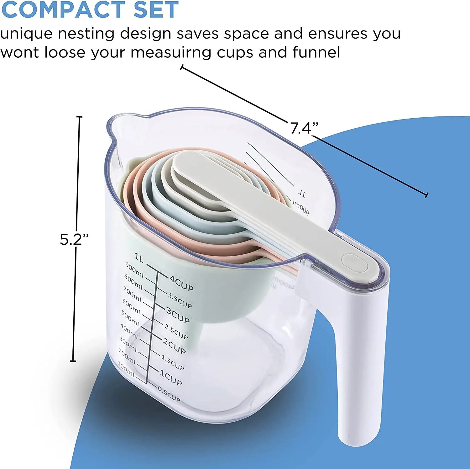 10-piece Set Of Stackable Plastic Measuring Cups And Spoons For Kitchen ...