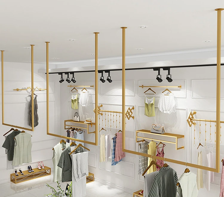 Fashion Boutique Gold Garment Metal Wall Mounted Shelves