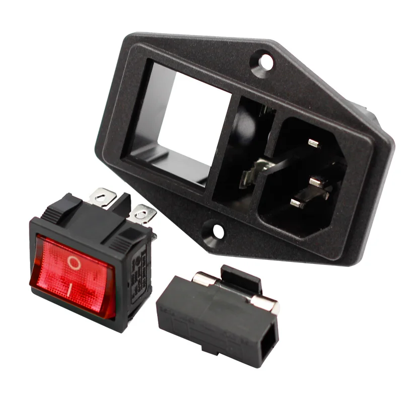 Iec320 C14 Electrical Switches Fuse Socket Outlet With Red Lamp Rocker ...
