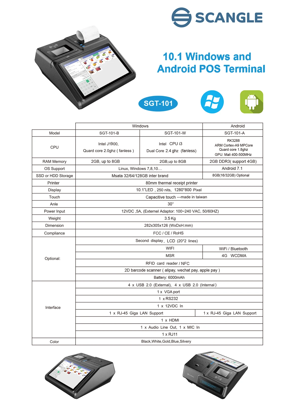 Scangle 10.1 Inch Pos Machine With 80mm Receipt Printer 2d Barcode ...