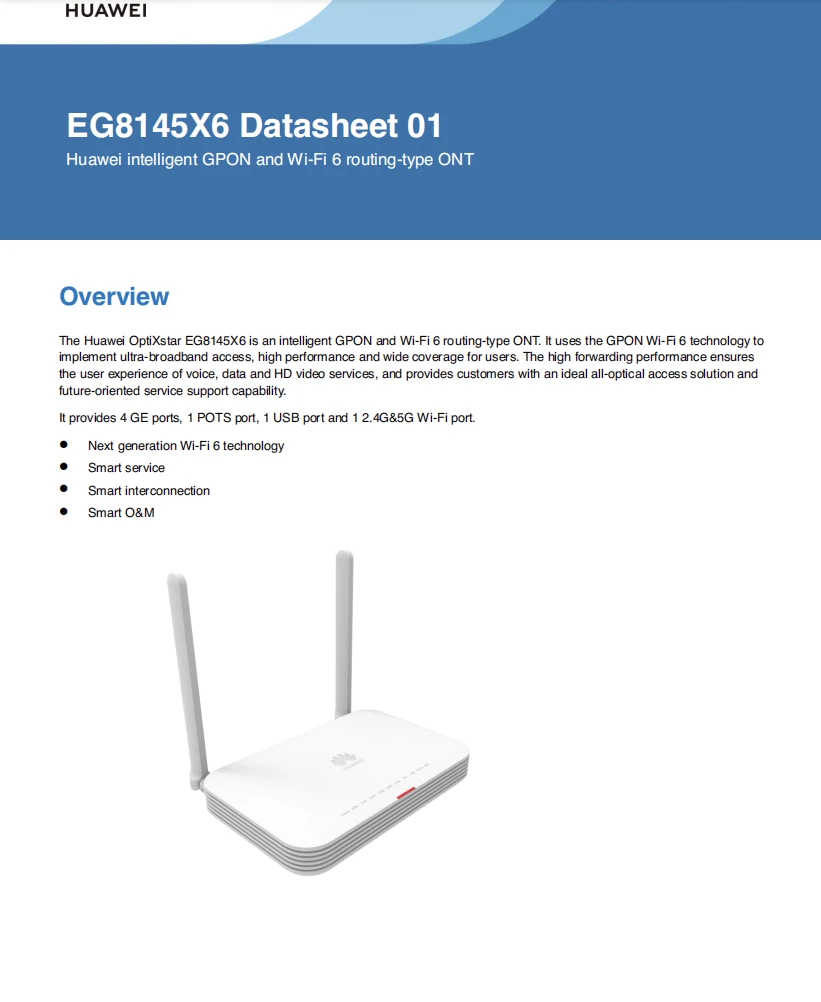 Optixstar Hs8145x6 Wi-fi 6 Routing-type Ont/onu With 4ge Ports,1 Pots ...