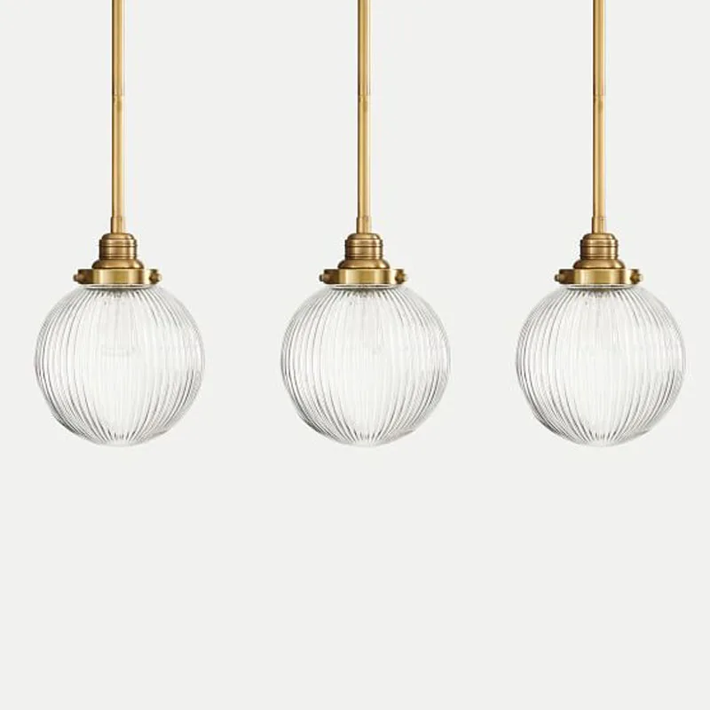 Blown Round Clear Glass Ribbed Globe Lamp Shade Pendant Lighting Cover ...
