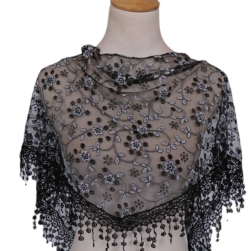 Breathable Lace Triangle Scarf Classic Polyester Fringe Women's ...