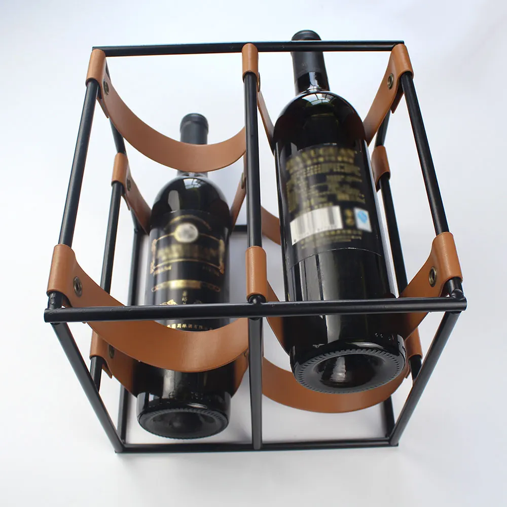 Metal Wine Rack Vintage Style Square Wine Rack With Leather Strap - Buy ...