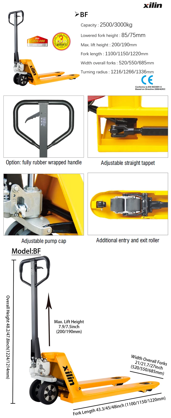 Xilin Hand Pallet Truck - 2.5/3 Ton Capacity Handling Tools