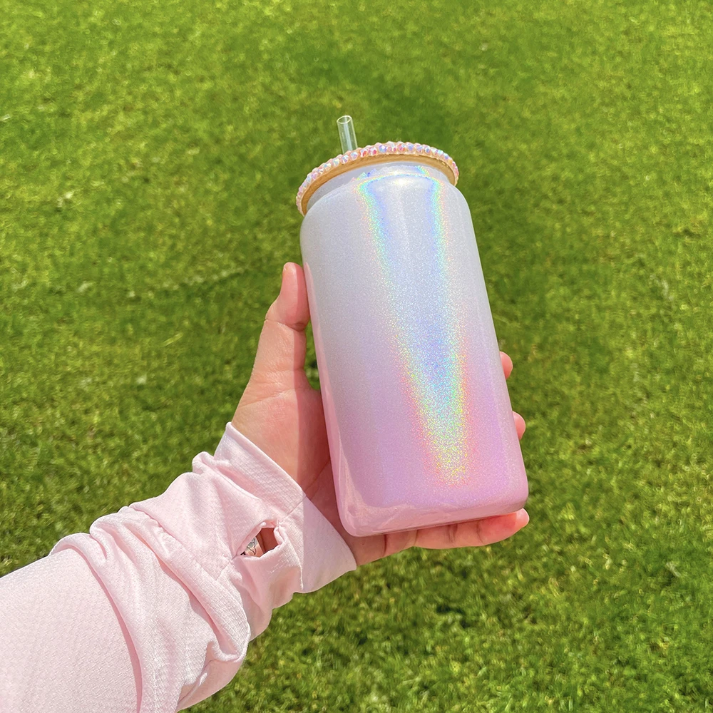 Multi Colors Sublimation Glitter Glass Can 16oz Sparkling Shimmer ...