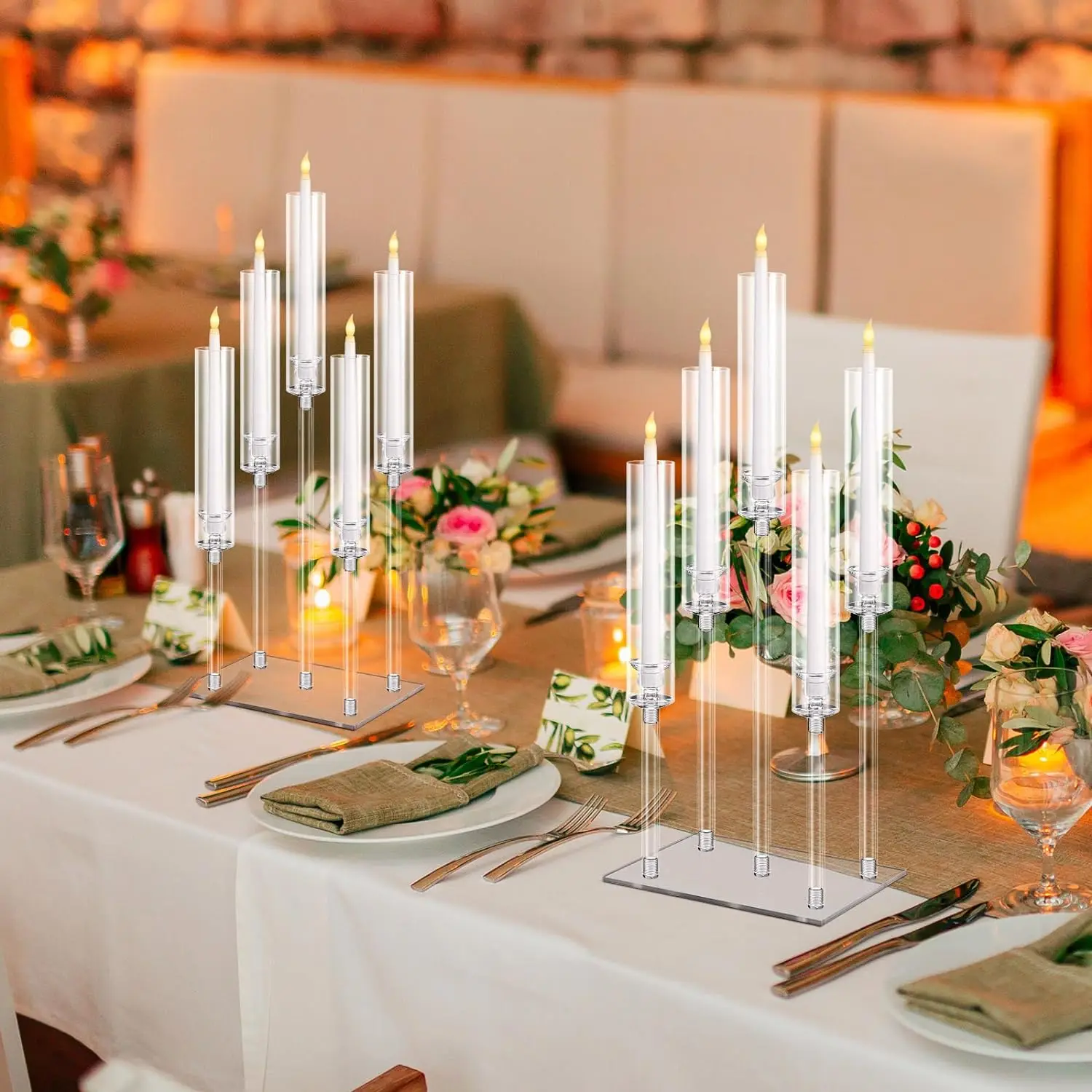 5 Head Acrylic Candelabra Centerpieces Clear Candle Holder Wedding ...
