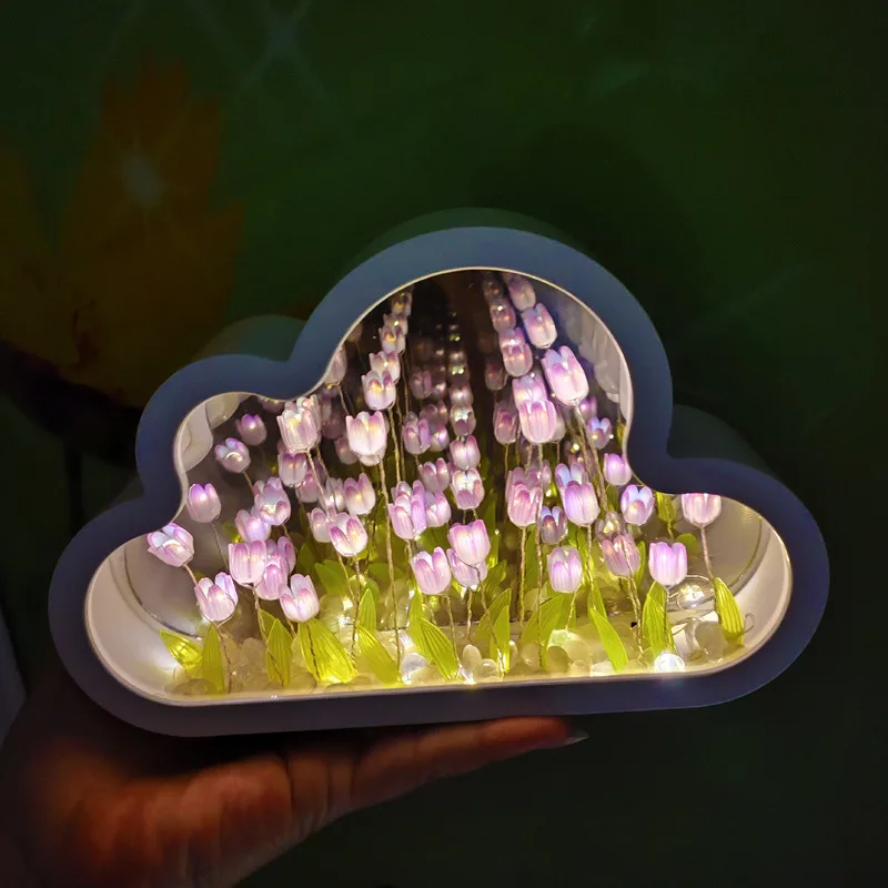 Diy Cloud Mirror Tulip Flowers LED Table Night Lamp Holiday Lighting with Shade Pictures ...