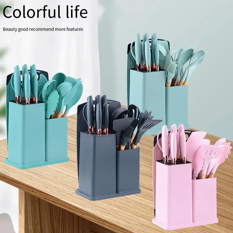 Kingwise 19-piece Set Of Silica Gel Kitchen Utensil Set With Wooden ...