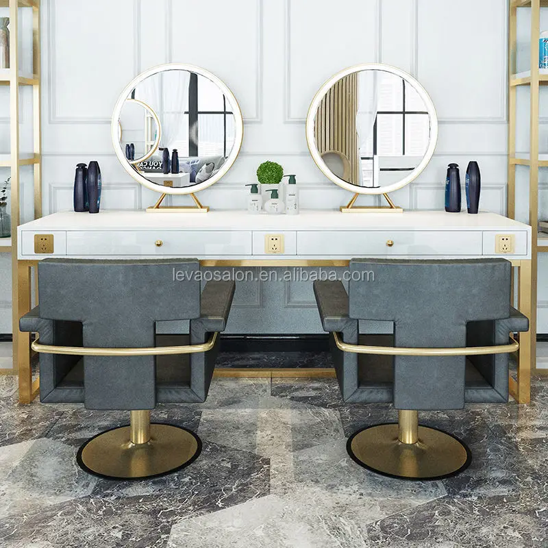 Round Salon Mirror Hair Styling Station And Mirror Table With Led - Buy ...