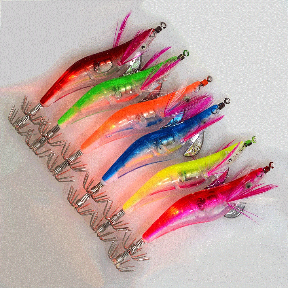 6pcs/set Flashing Led Fishing Lure Minnow Luminous Squid Jig Shrimp ...