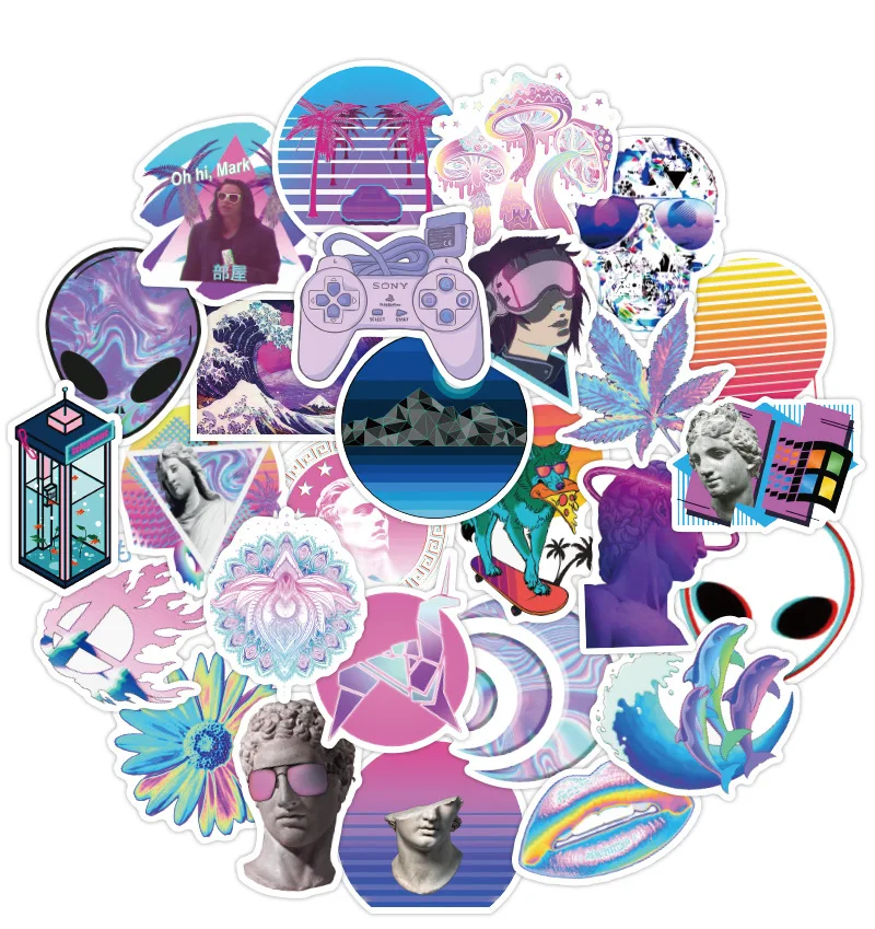 50pcs/bag Vapor Wave Graffiti Sticker Aesthetics Stickers For Luggage ...