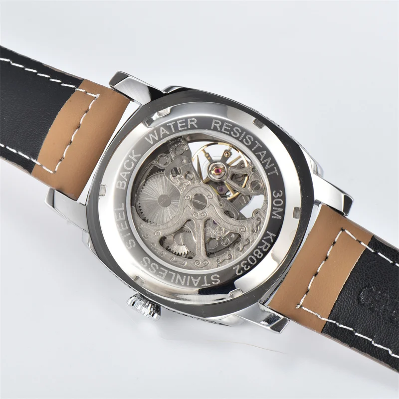 Kuerst Men's Automatic Mechanical Watch Brown Leather Luminous Alloy ...