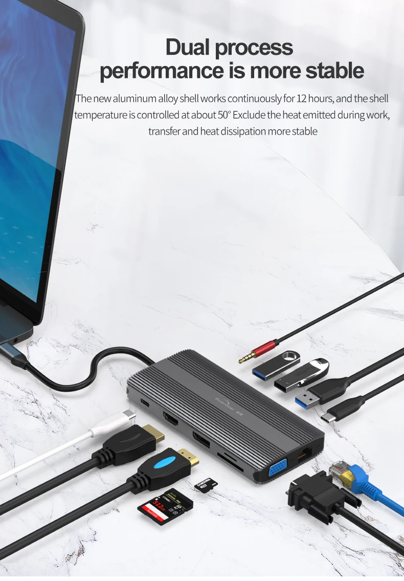 Blueendless Hp1201 12 In 1 Usb C Hub With Pd Dp Vga Hdtv 3.5mm Audio ...