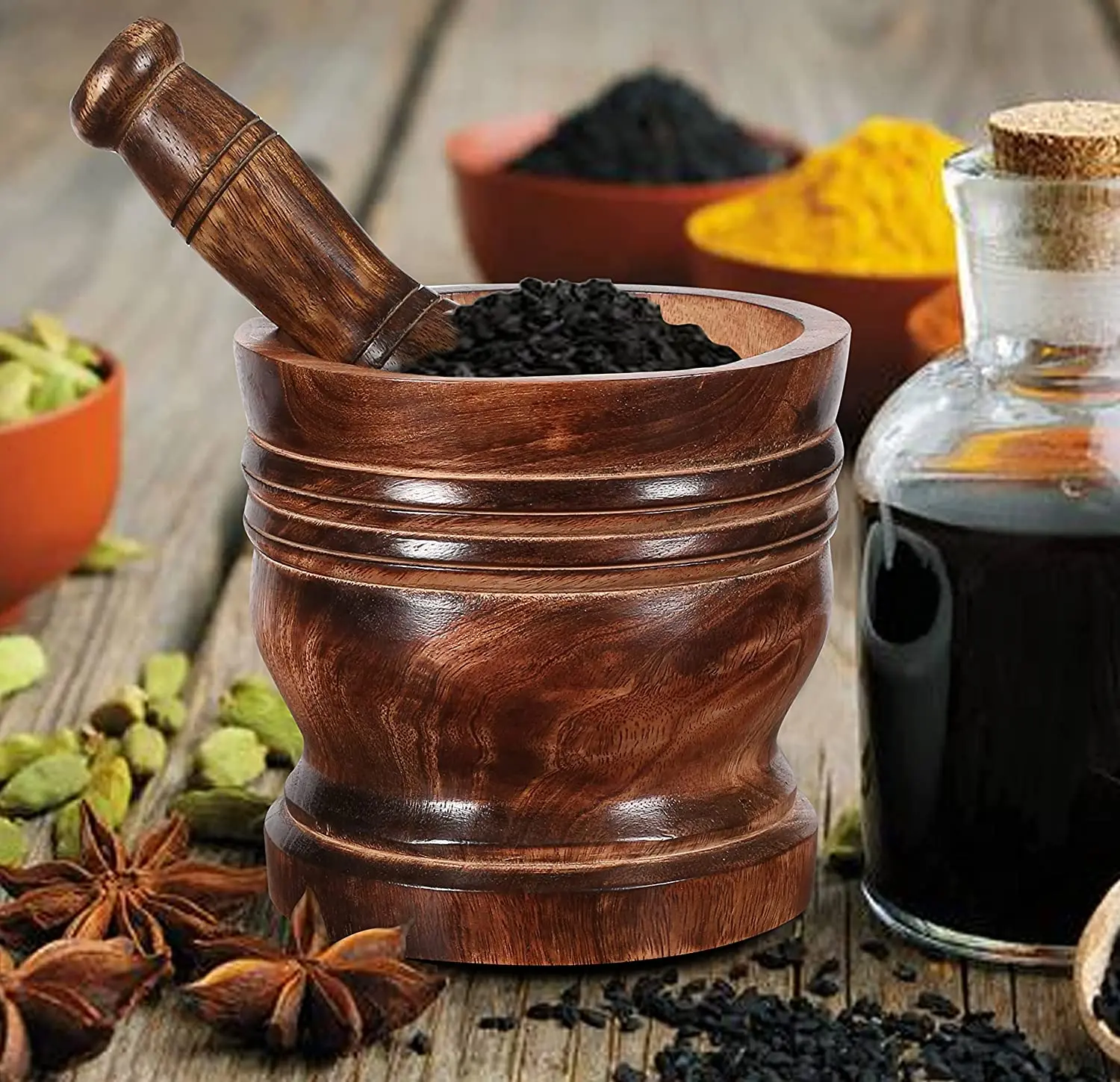 Wooden Mortar And Chopper For Herbs For Garlic Press Coffee Grinder ...