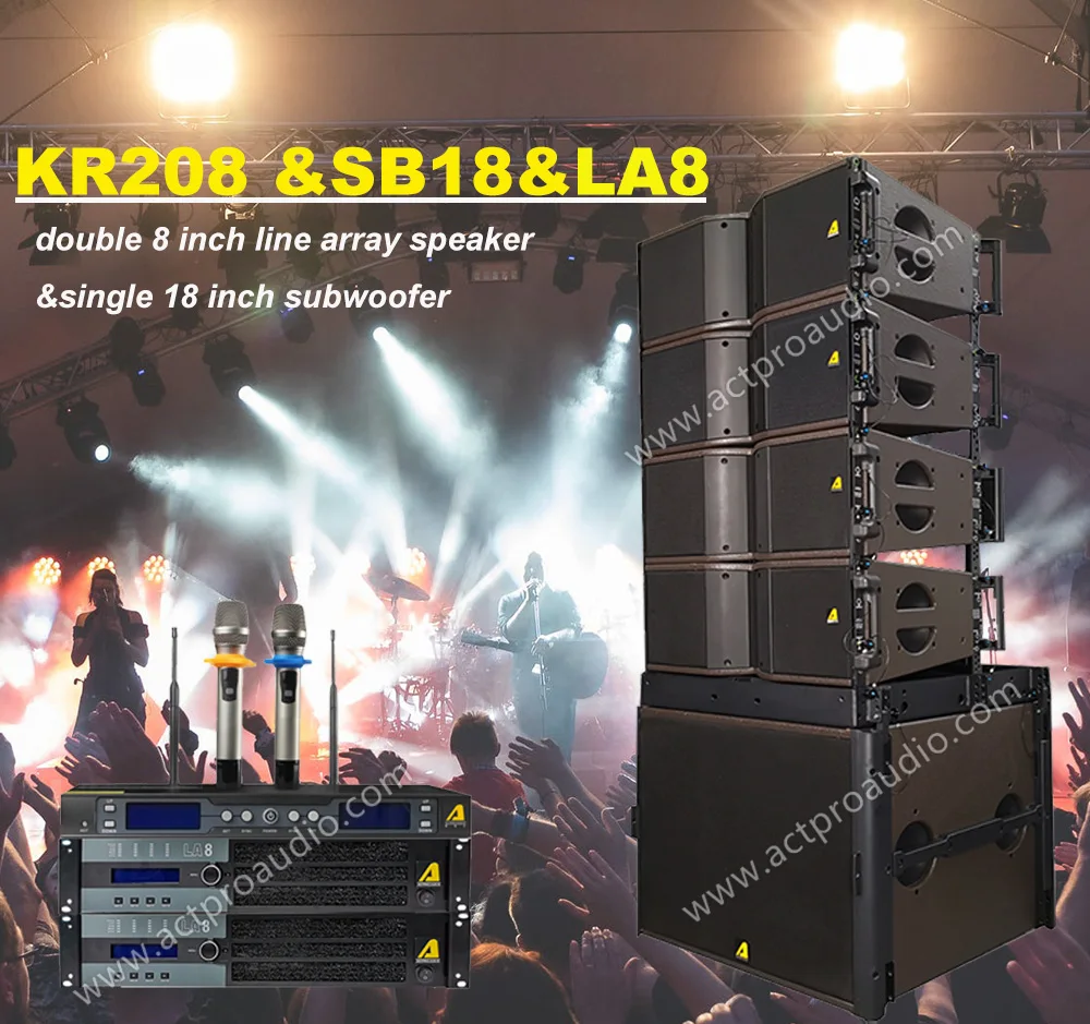 ACTPRO audio double 8 inch line array system 8 pcs KR208 2 pcs SB18 LA8 amplifier 8 inch line ...