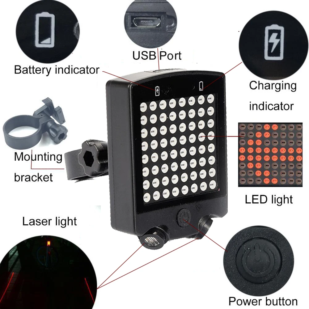 Usb Rechargeable Led Bike Turn Signal Rear Lamp+remote Bicycle Tail ...