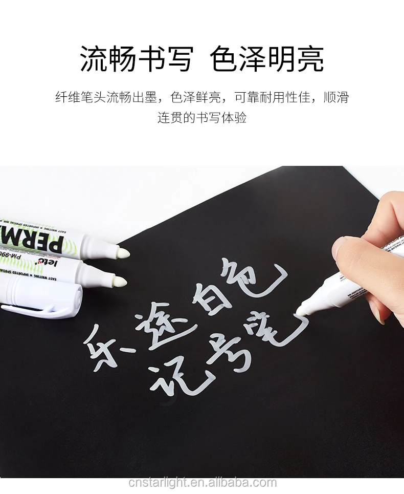 Leto White Permanent Marker Pen - Medium Point - Pack of 10