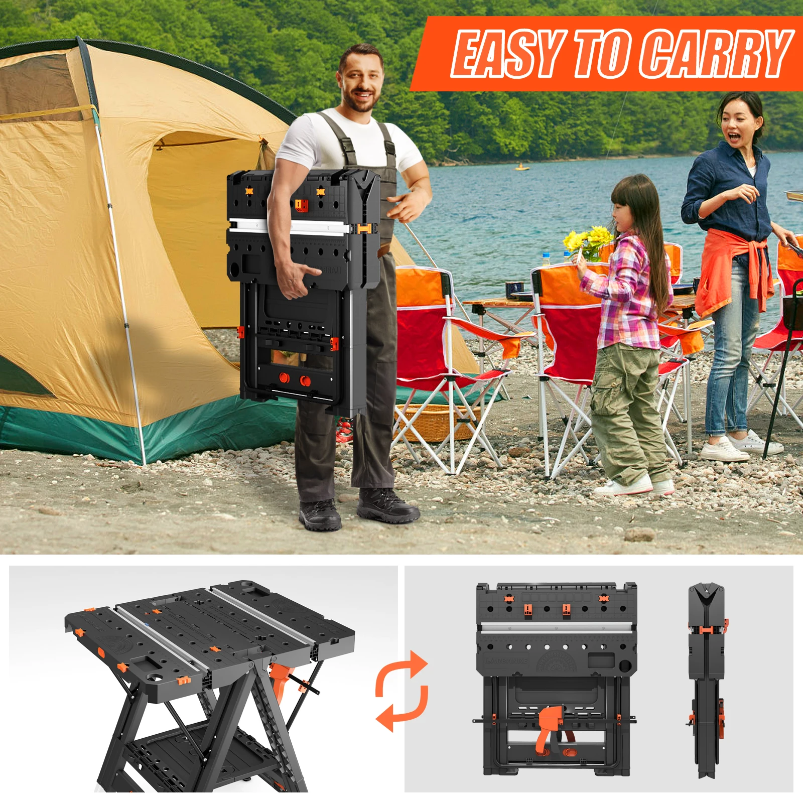 Airaj Heavy Duty Folding Workbench - Stainless Steel Top