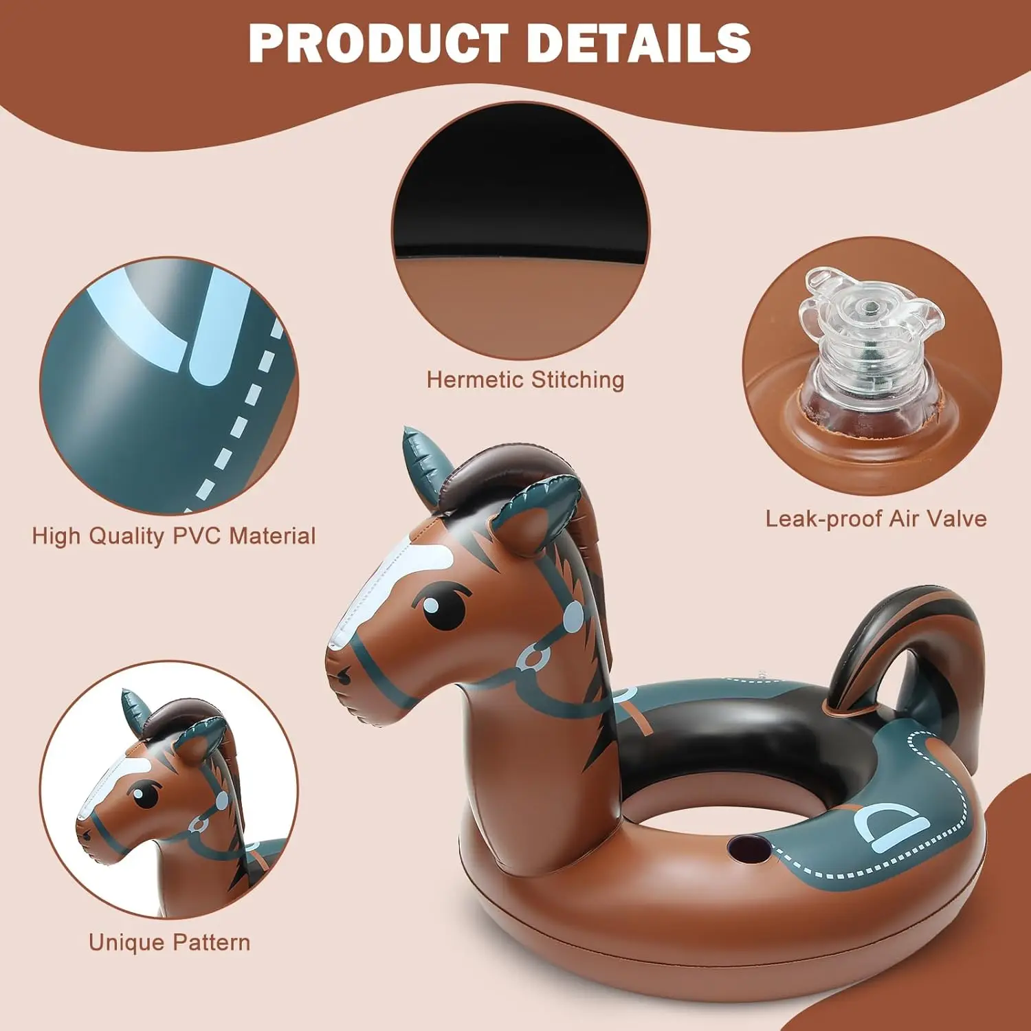 Fun Brown Horse Pool Float Outdoor Water Lounge Swimming Ring Funny ...