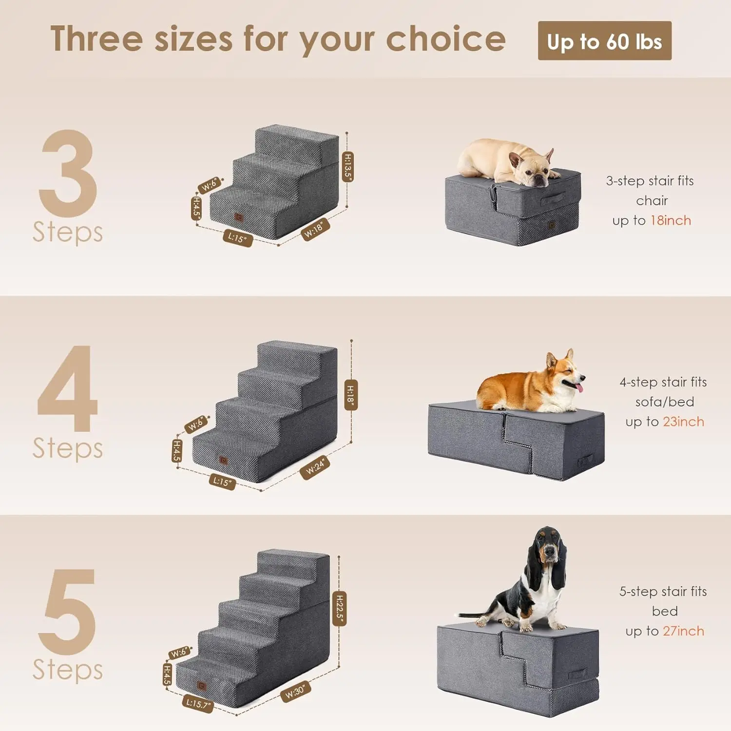 5-step Dog Stairs For High Beds Folding Pet Steps For Small Dogs And ...