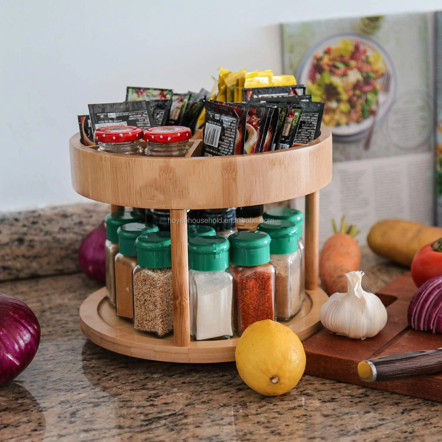 2-tier Bamboo Spinning Spice Rack - Sustainable & Versatile