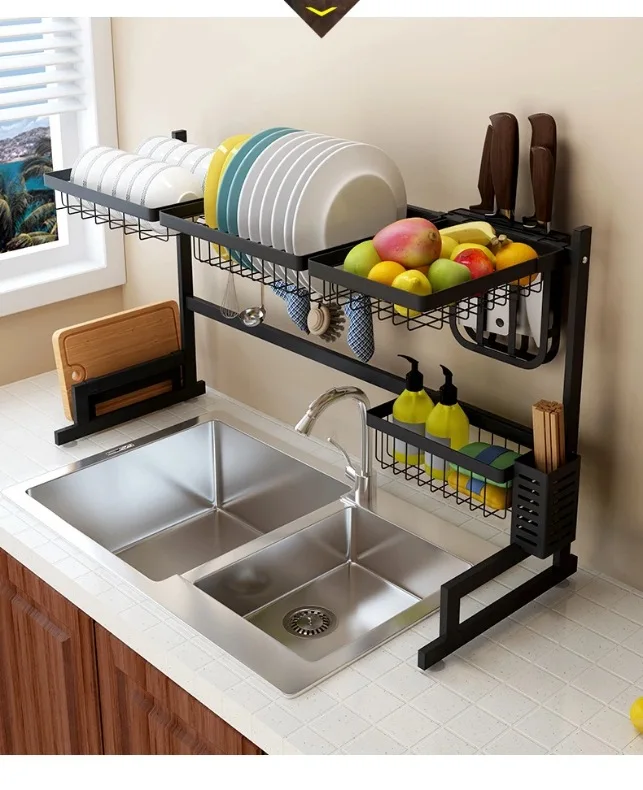 Kitchen Stainless Steel Dish Drying Rack Over Sink Storage Shelf ...