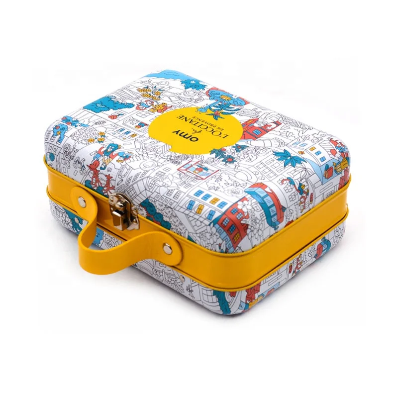 Custom Metal Can Tincase Lunch Box with Handle - Rectangle