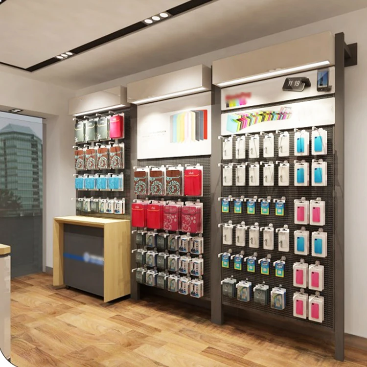 Design d'intérieur de magasin de téléphone portable avec vitrine ...