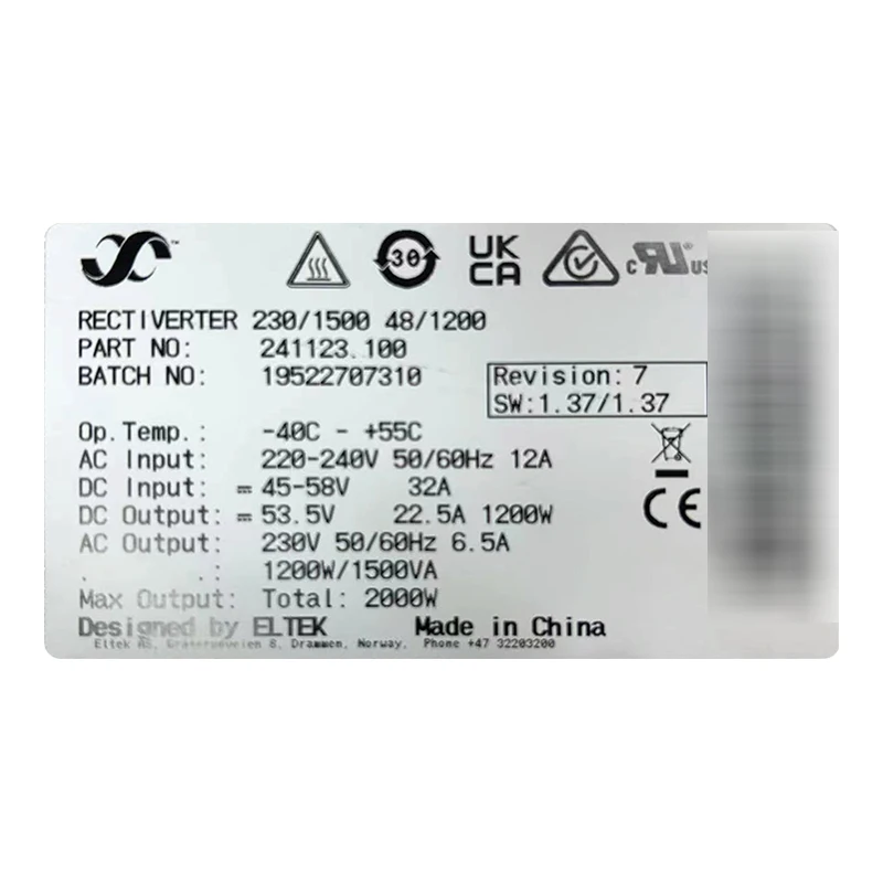 Eltek Rectiverter 48V Inverter & Rectifier - 230 VAC, 1500W | Ideal for ...